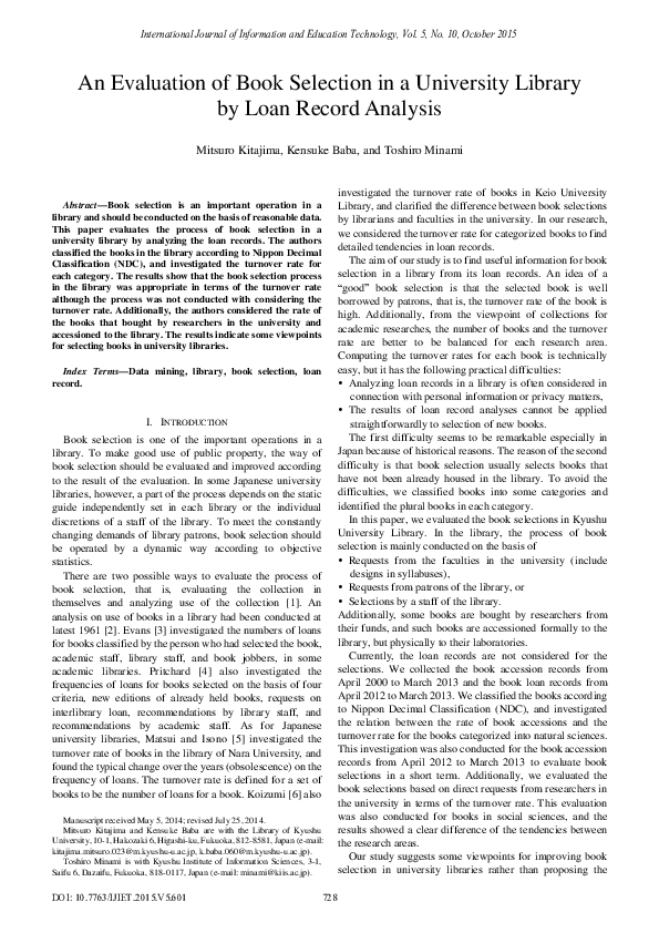(PDF) An Evaluation of Book Selection in a University Library by Loan ...