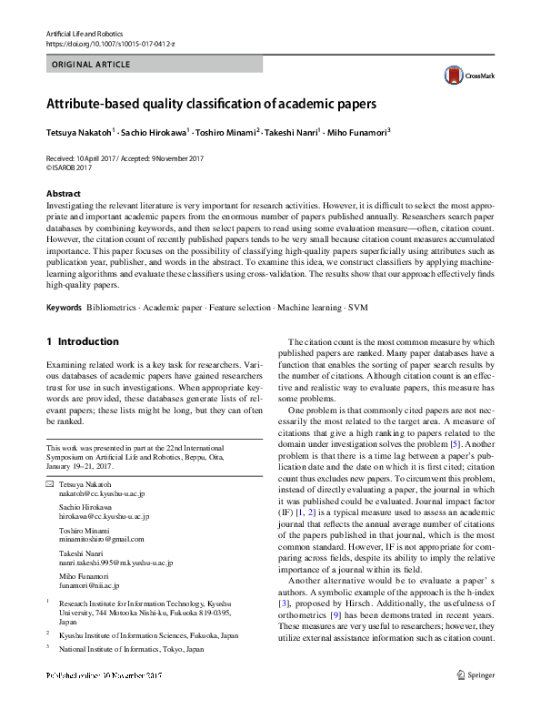 (PDF) Attribute-based quality classification of academic papers