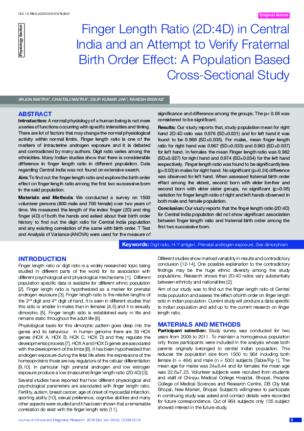 (PDF) Finger Length Ratio (2D:4D) in Central India and an Attempt to ...