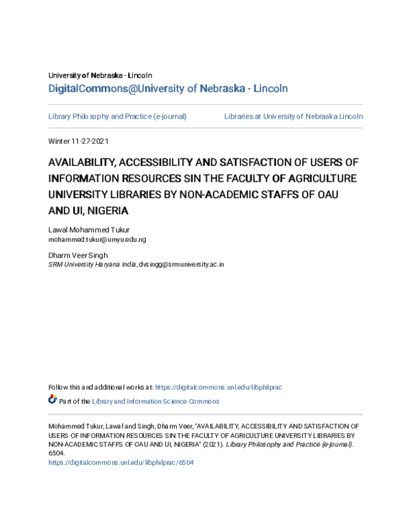 (PDF) Availability, Accessibility and Satisfaction of Users of ...