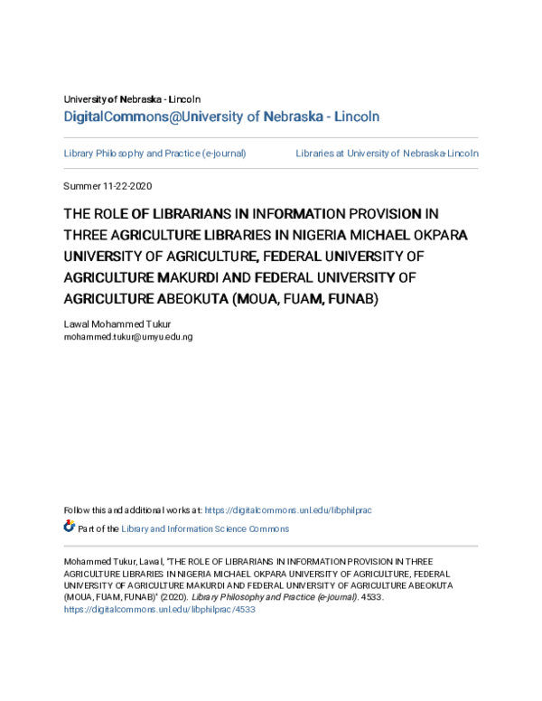 (PDF) The Role of Librarians in Information Provision in Three ...