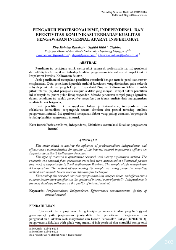 (PDF) Pengaruh Profesionalisme, Independensi, Dan Efektivitas ...