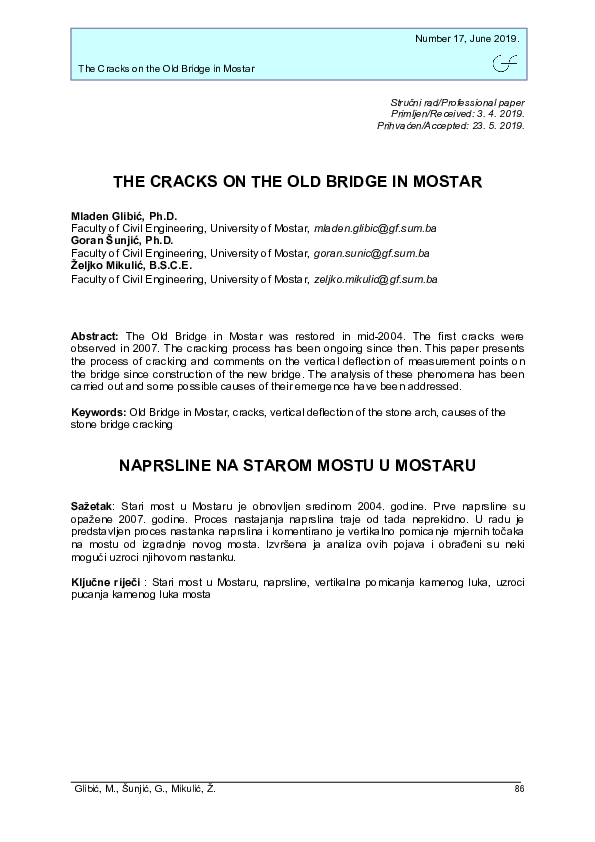 (PDF) The Cracks on the Old Bridge in Mostar