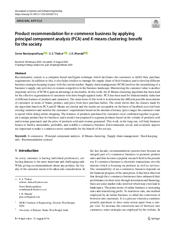 (PDF) Product recommendation for e-commerce business by applying principal component analysis ...