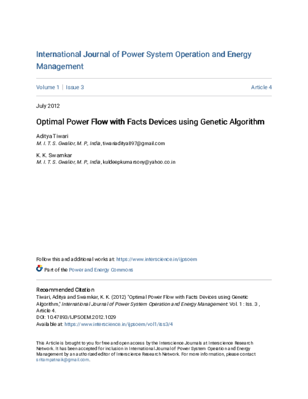 (PDF) Optimal Power Flow with Facts Devices using Genetic Algorithm