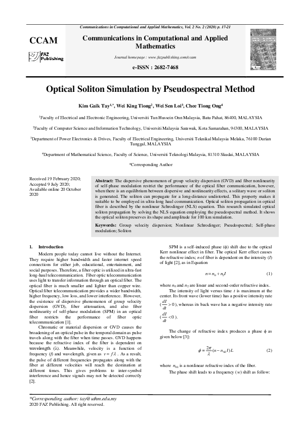 Pdf Optical Soliton Simulation By Pseudospectral Method