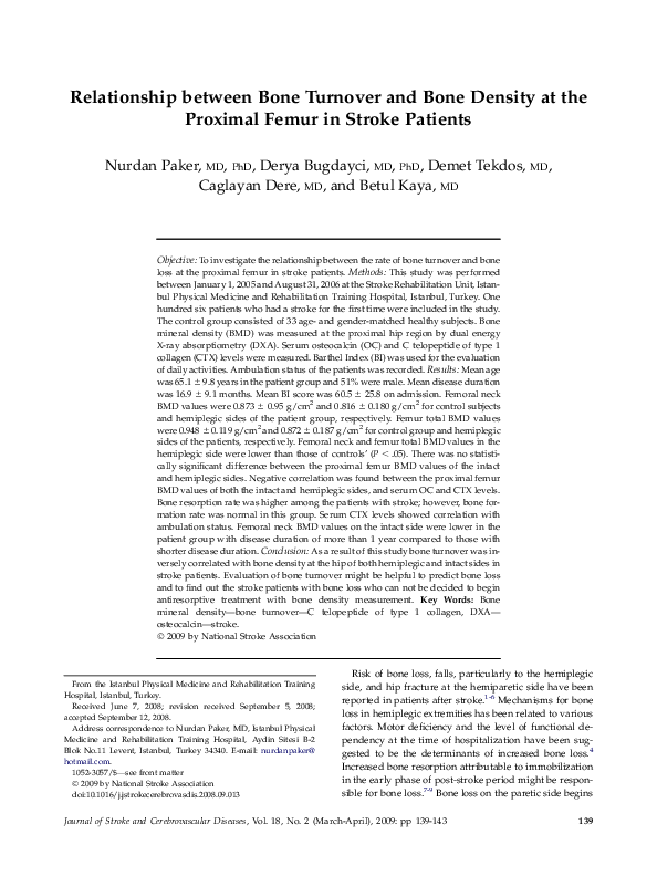 (PDF) Relationship between Bone Turnover and Bone Density at the Proximal Femur in Stroke ...