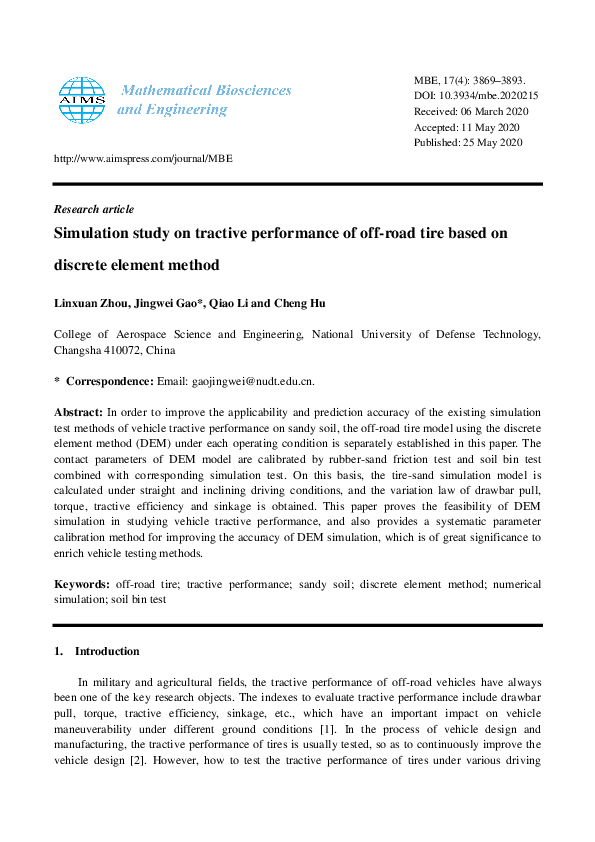 (PDF) Simulation study on tractive performance of off-road tire based on discrete element method