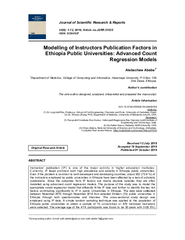(PDF) Modelling fertility: an application of count regression models