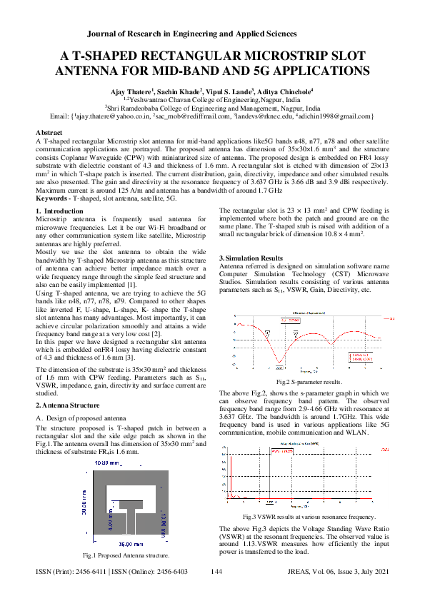 (PDF) A T-Shaped Rectangular Microstrip Slot Antenna for Mid-Band and ...