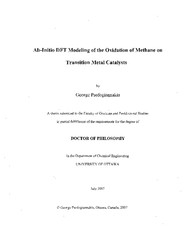 (PDF) Ab-initio DFT modeling of the oxidation of methane on transition ...