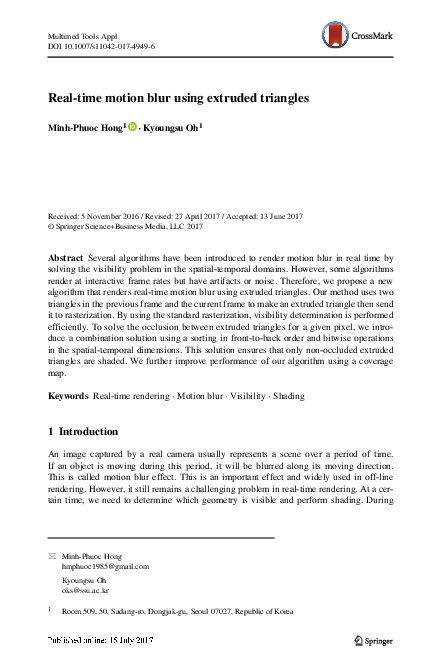 (PDF) Real-time motion blur using extruded triangles