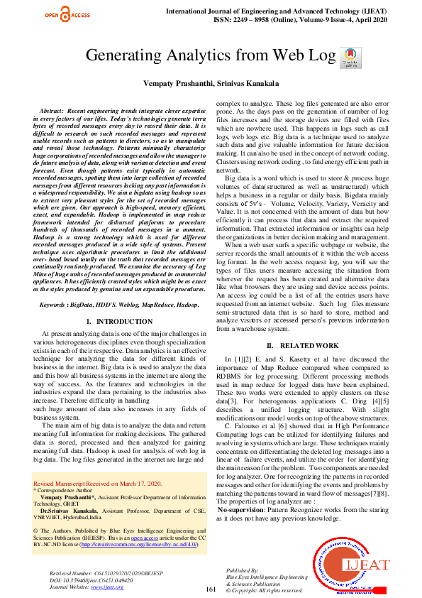 (PDF) Generating Analytics from Web Log