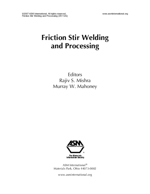 Pdf Friction Stir Welding And Processing