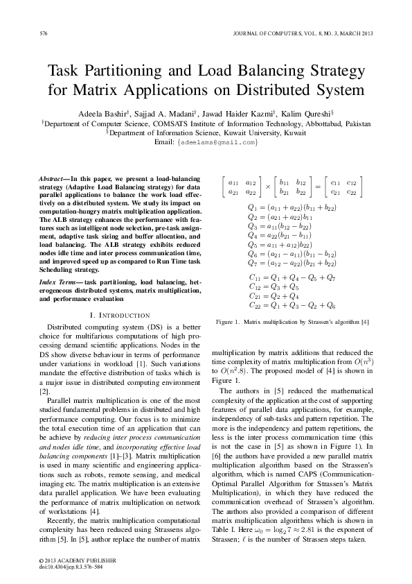 (PDF) Task Partitioning and Load Balancing Strategy for Matrix Applications on Distributed System