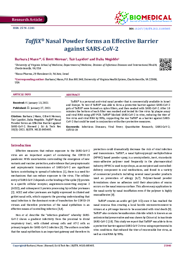 (PDF) TaffiX® Nasal Powder forms an Effective Barrier against SARS-CoV-2