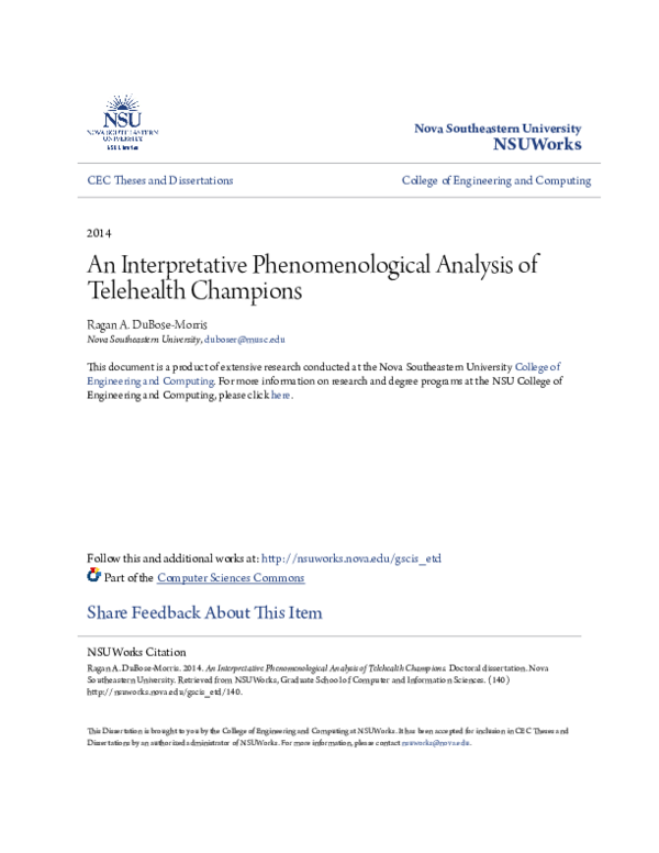 (PDF) An Interpretative Phenomenological Analysis of Telehealth Champions