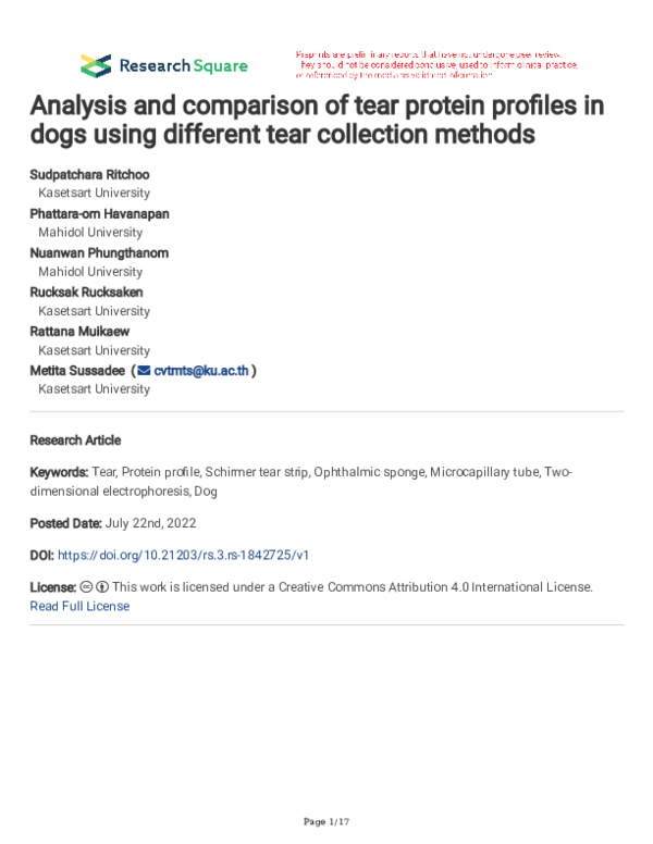 (PDF) Analysis and comparison of tear protein profiles in dogs using ...