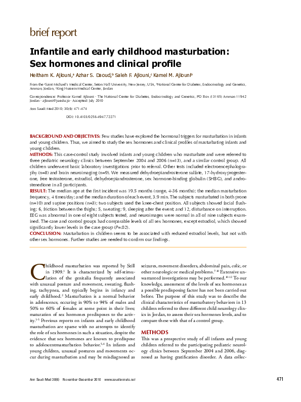 (PDF) Infantile and early childhood masturbation: Sex hormones and ...