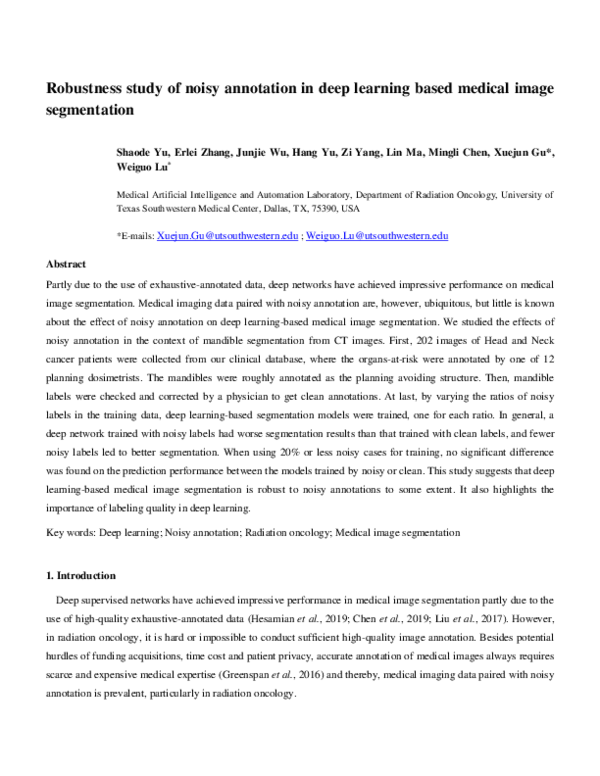 (PDF) Robustness study of noisy annotation in deep learning based ...