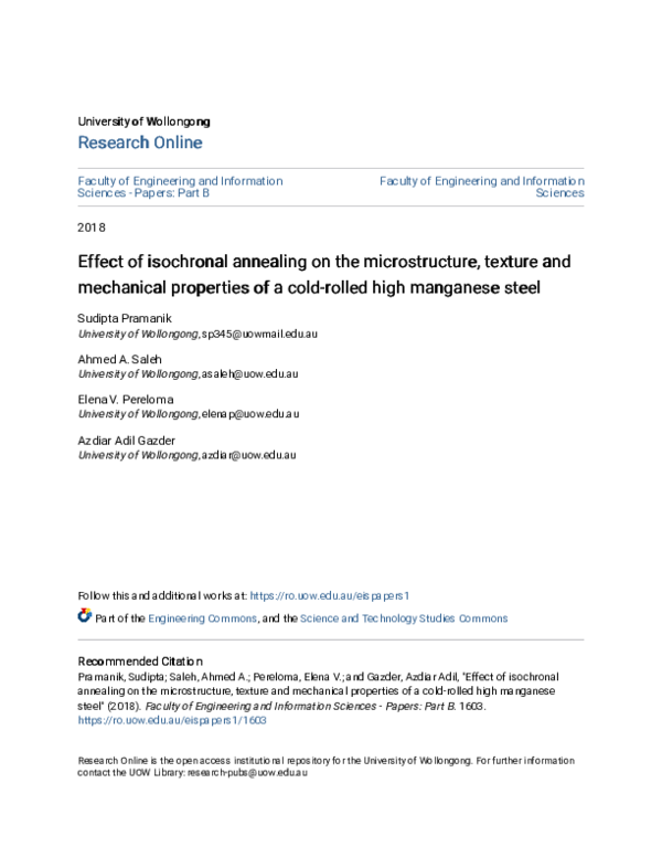 (PDF) Effect of isochronal annealing on the microstructure, texture and mechanical properties of ...