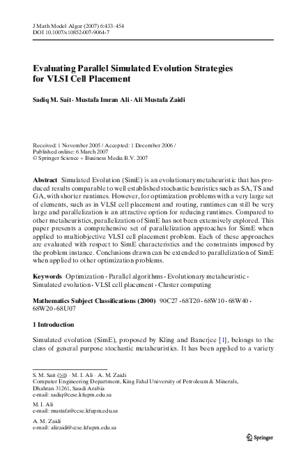 (PDF) Evaluating Parallel Simulated Evolution Strategies for VLSI Cell Placement