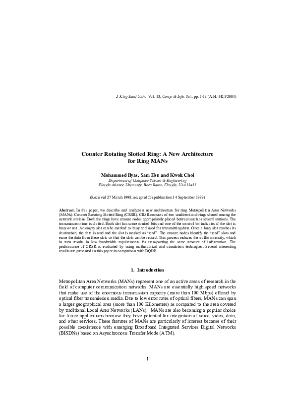 (PDF) Counter Rotating Slotted Ring: A New Architecture for Ring MANs ...
