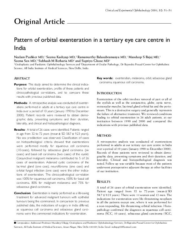 (PDF) Pattern of orbital exenteration in a tertiary eye care centre in ...