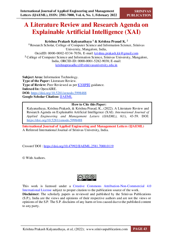 (PDF) A Literature Review and Research Agenda on Explainable Artificial Intelligence (XAI