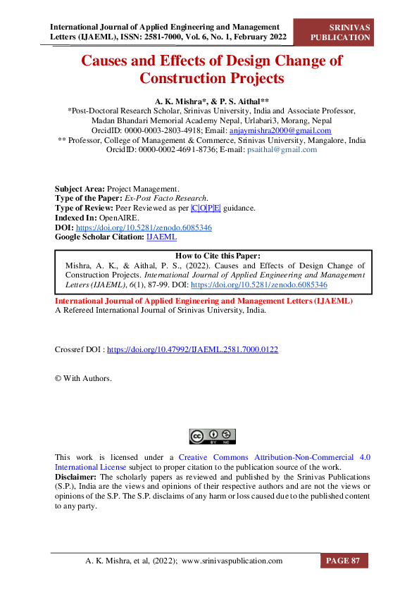 (PDF) Causes and Effects of Design Change of Construction Projects