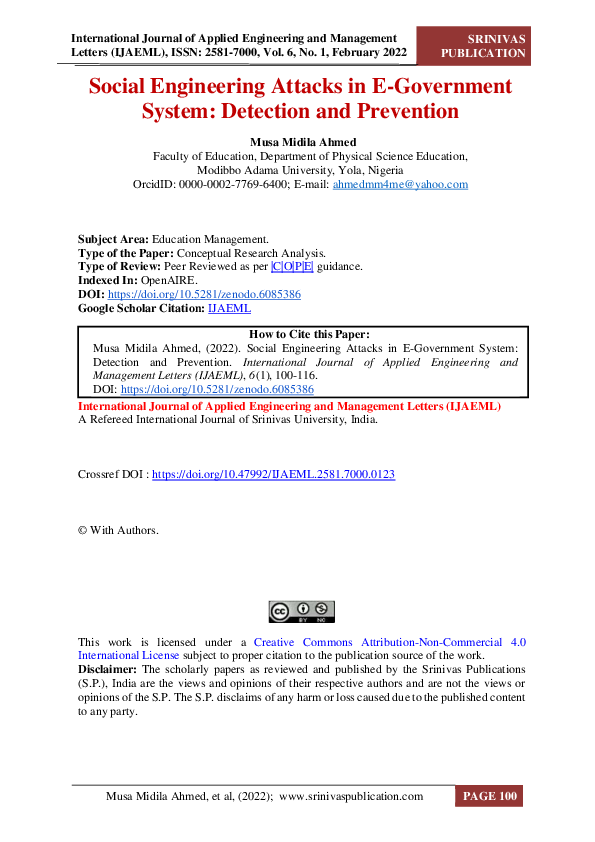 (PDF) Social Engineering Attacks in E-Government System: Detection and ...
