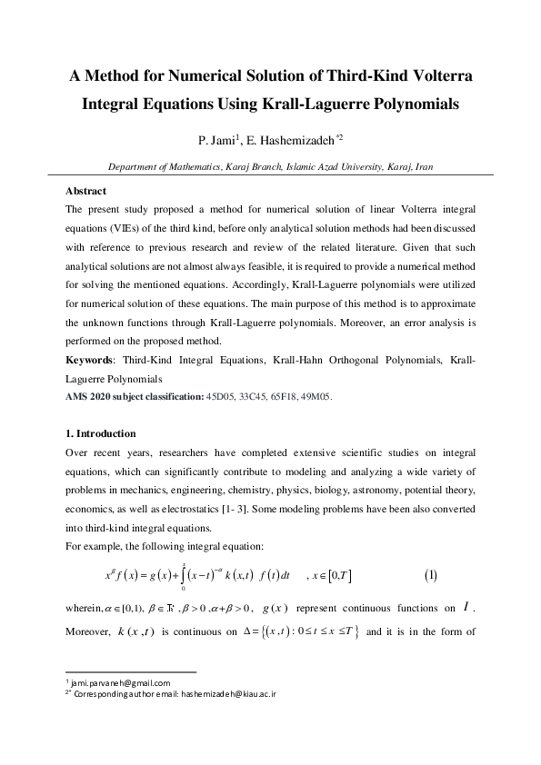 (PDF) A Method for Numerical Solution of Third-Kind Volterra Integral Equations Using Krall ...