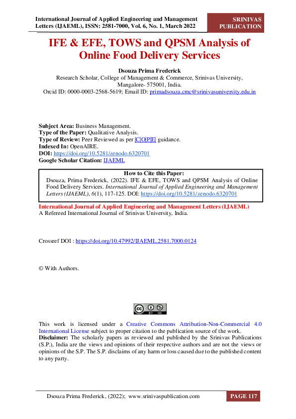 Pdf Ife Efe Tows And Qpsm Analysis Of Online Food Delivery Services