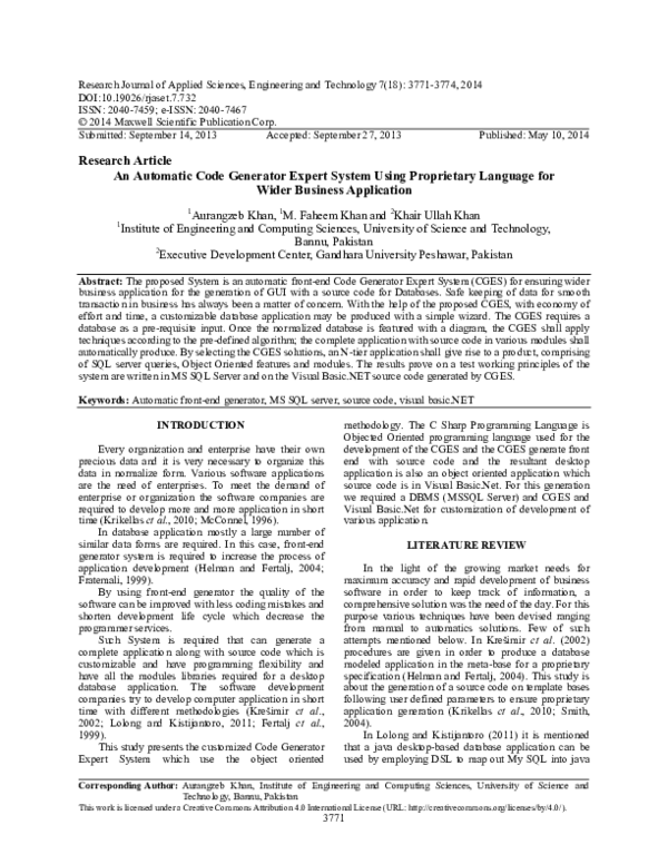 (PDF) An Automatic Code Generator Expert System Using Proprietary Language for Wider Business ...