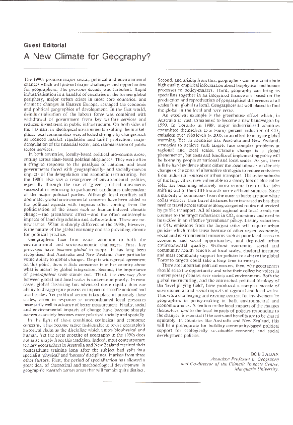 (PDF) A New Climate for Geography?