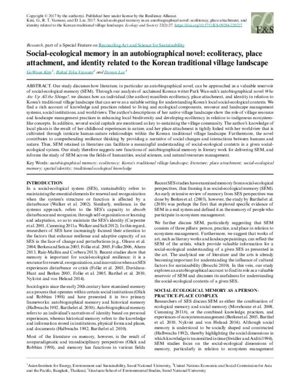 (PDF) Social-ecological memory in an autobiographical novel ...