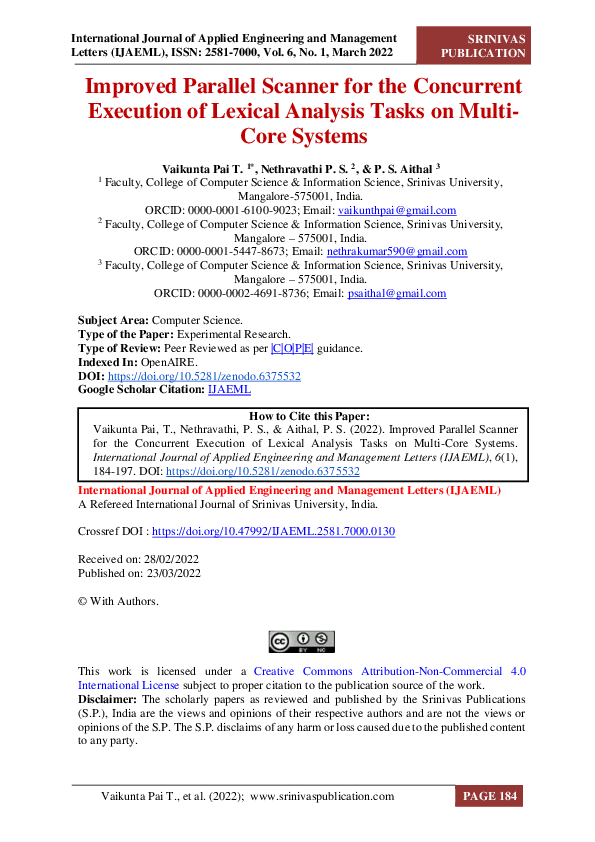 (PDF) Improved Parallel Scanner for the Concurrent Execution of Lexical ... (PDF) Improved Parallel Scanner for the Concurrent Execution of Lexical ...