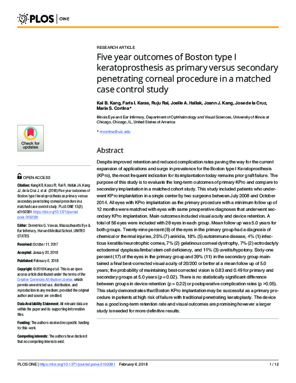 (PDF) Five year outcomes of Boston type I keratoprosthesis as primary ...