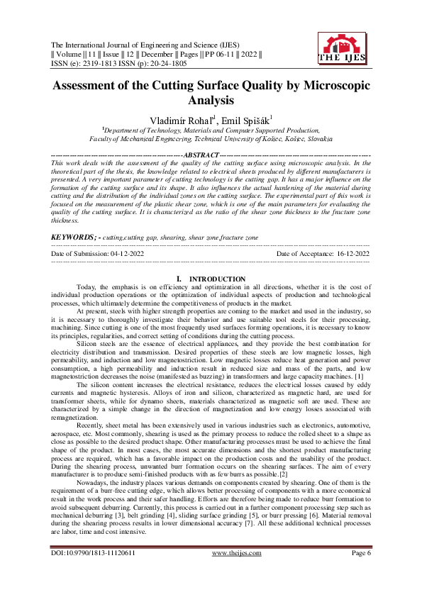 (PDF) Assessment of the Cutting Surface Quality by Microscopic Analysis