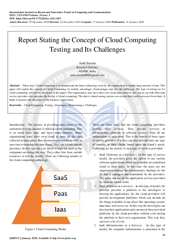 (PDF) Report Stating the Concept of Cloud Computing Testing and Its ...
