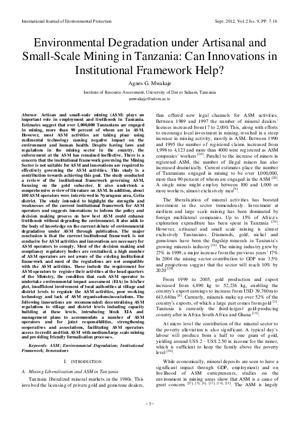 (PDF) Environmental Degradation under Artisanal and Small-Scale Mining in Tanzania: Can ...