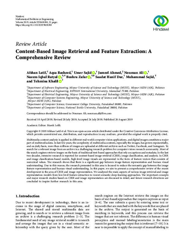 Pdf Content Based Image Retrieval And Feature Extraction A Comprehensive Review Aqsa