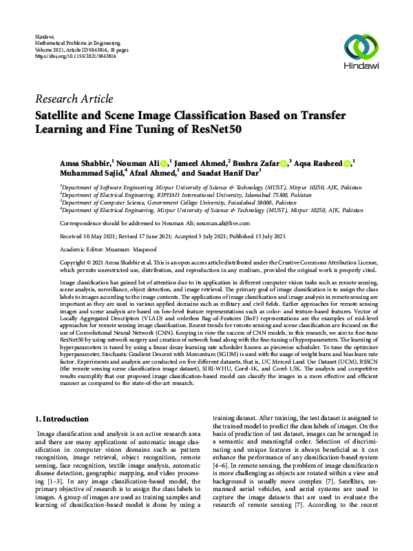 (PDF) Satellite and Scene Image Classification Based on Transfer Learning and Fine Tuning of ...