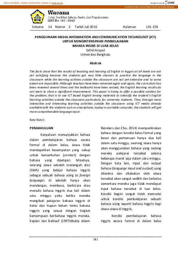 (PDF) Penggunaan Media Information and Communication Technology (Ict) Untuk Mengintensifkan ...