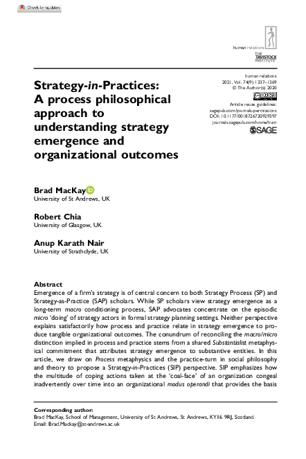 (PDF) Strategy-in-Practices: A process philosophical approach to ...
