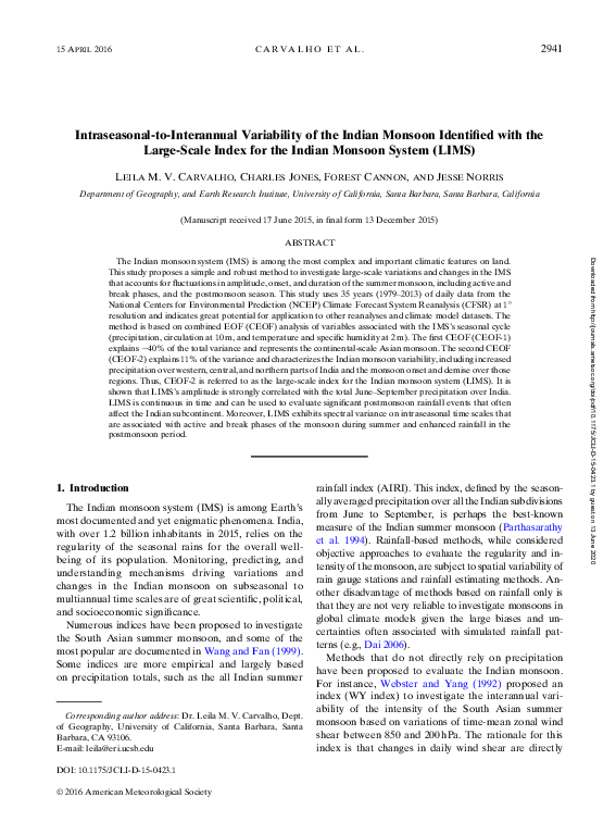 (PDF) Intraseasonal-to-Interannual Variability of the Indian Monsoon ...