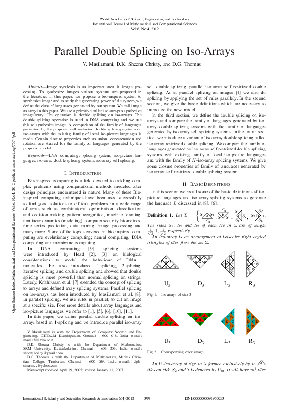 (PDF) Parallel Double Splicing On Iso-Arrays