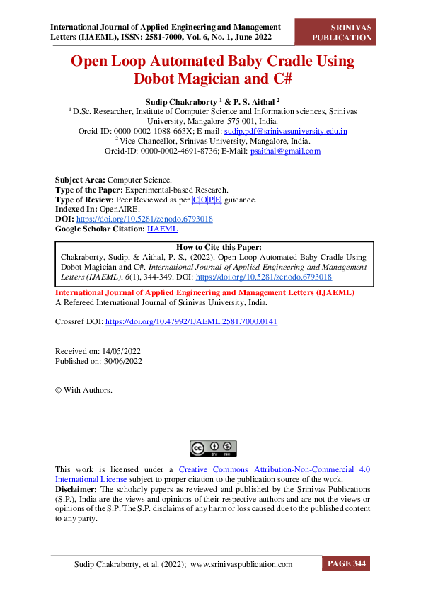 (PDF) Open Loop Automated Baby Cradle Using Dobot Magician and C