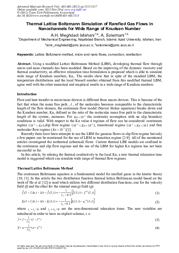 (PDF) Thermal Lattice Boltzmann Simulation of Rarefied Gas Flows in Nanochannels for Wide Range ...