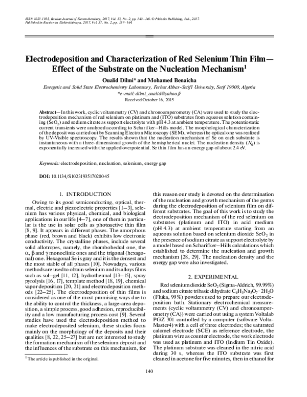 (PDF) Electrodeposition and characterization of red selenium thin film ...
